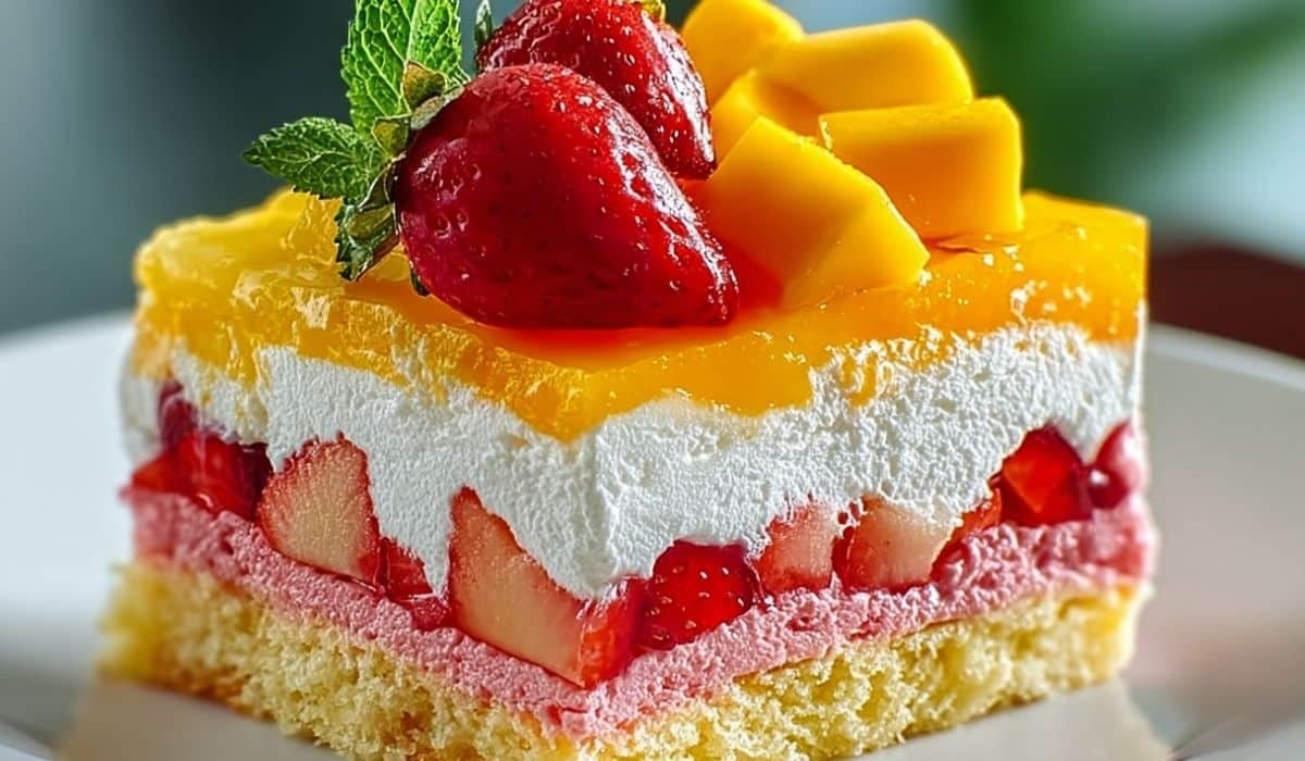 Strawberry Mango Split Cake –1 Sensational No-Bake Treat
